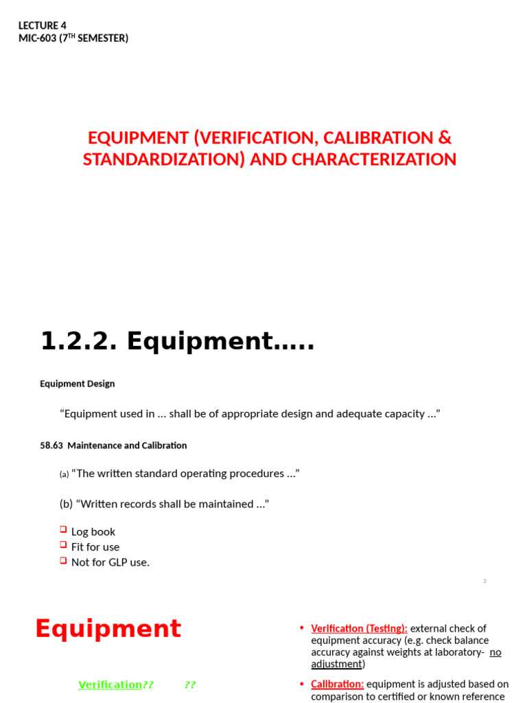Equipment Verification and Calibration Guide | PDF | Verification And ...