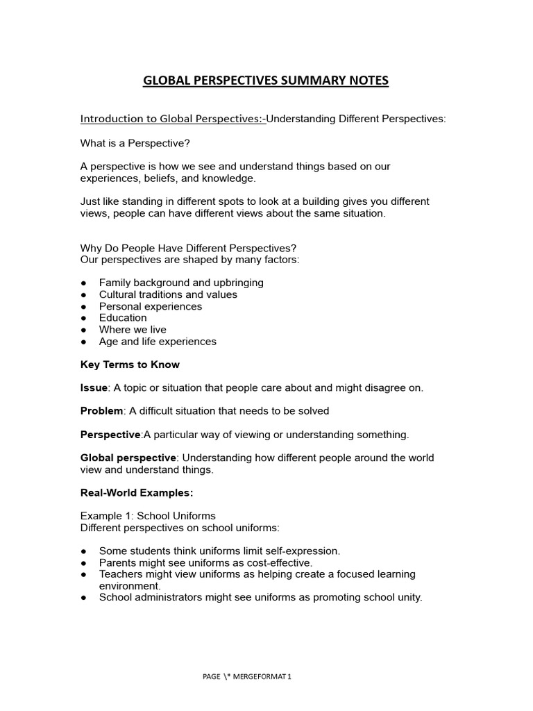 Global Perspectives Summary Notes | PDF | Learning | Cognitive Science
