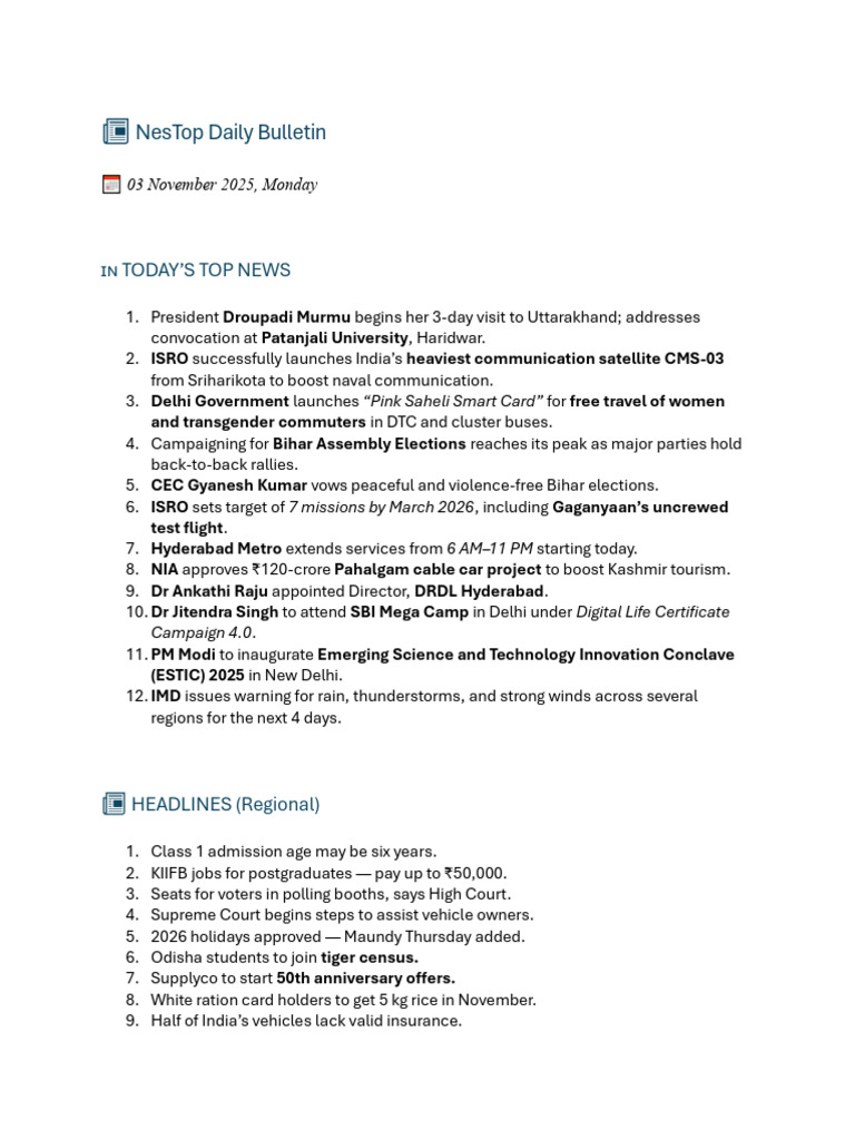 Daily Bulletin NOV 3 | PDF