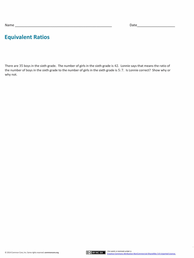 6.RP .A.3.a 6th Grade Equivalent Ratios Worksheets PDF Set 2 | PDF