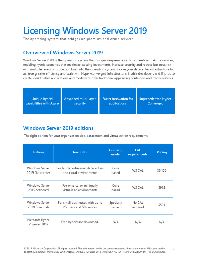 Windows Server 2019 Licensing Datasheet en US (1) | PDF | Microsoft ...