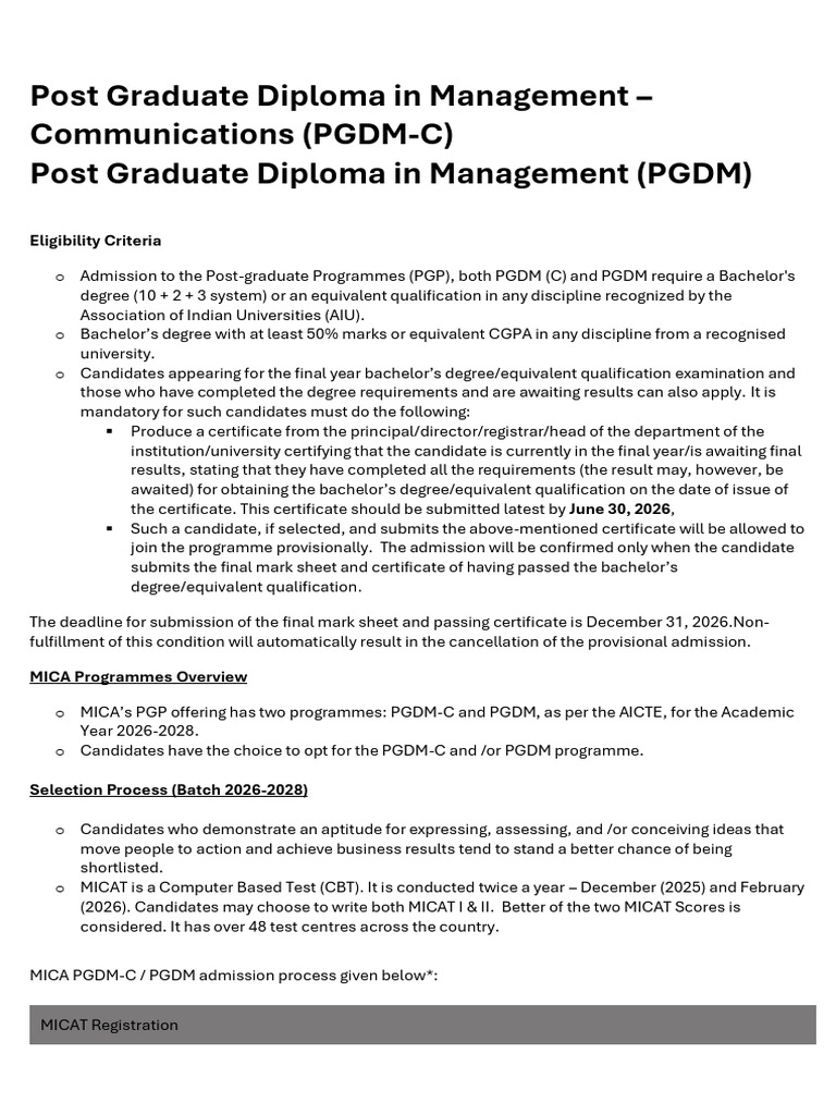 Mica PGPPGDM C PGDM | PDF | Graduate Management Admission Test ...