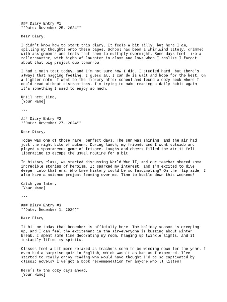 English Diary Writing Assinsment | PDF