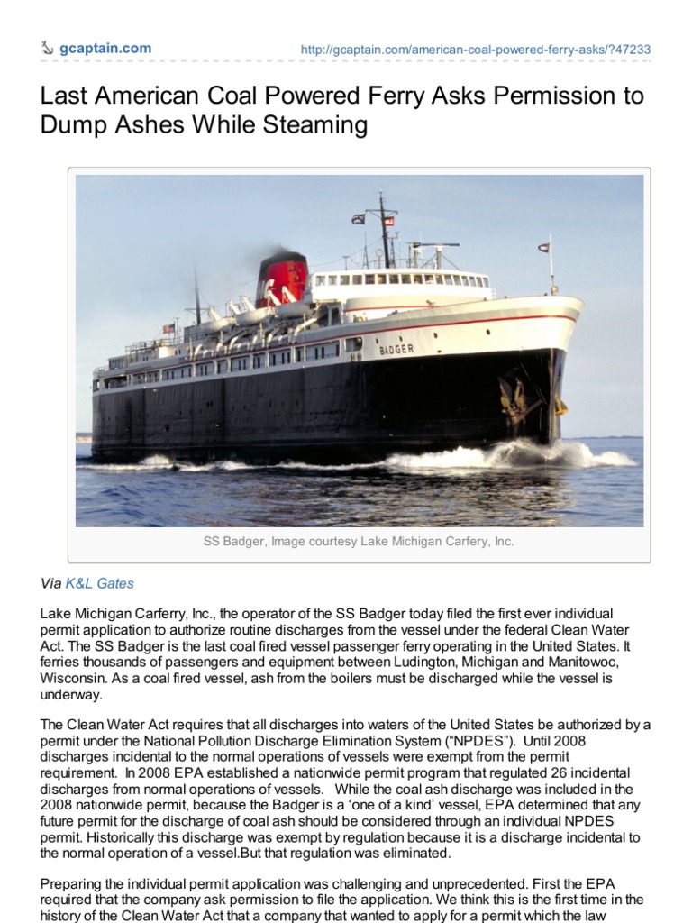 K&L Gates - SS Badger Carferry LNG Project Not Feasible - May 2012 Lake ...