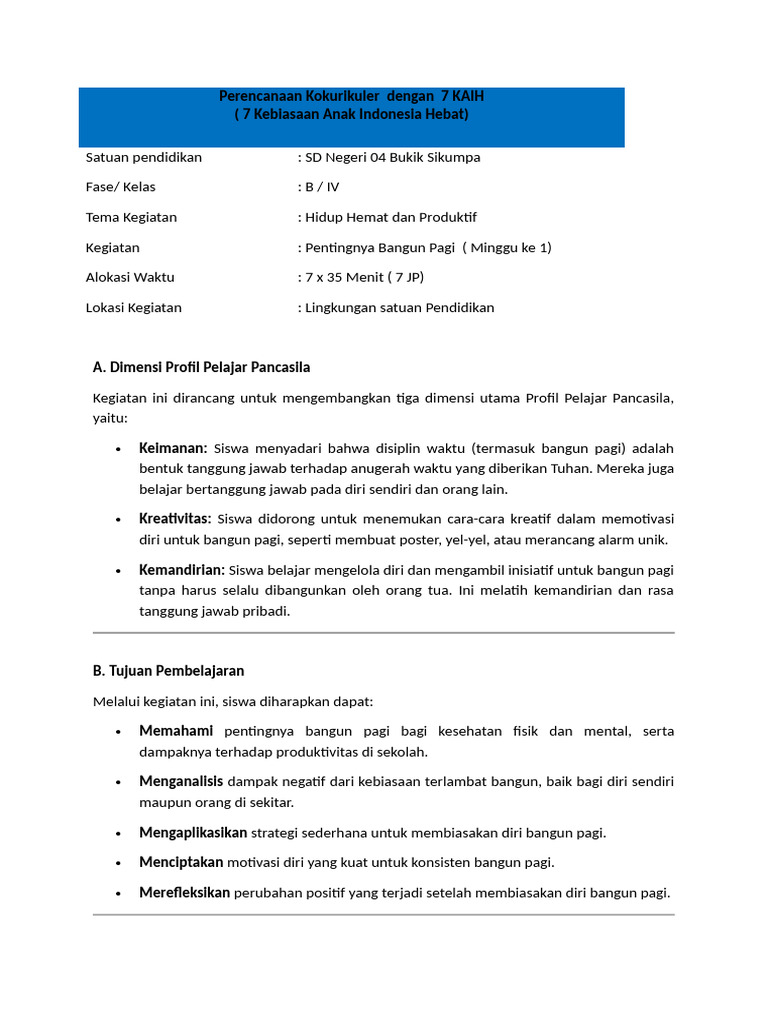 Perencanaan Kokurikuler 7 KAIH | PDF