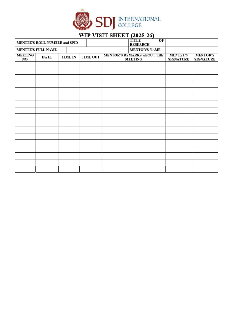 WIP Visit Sheet for Mentees 2025-26 | PDF