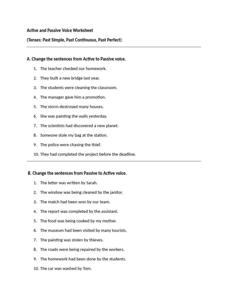 Active vs Passive Voice Worksheet | PDF | Linguistic Morphology | Grammar