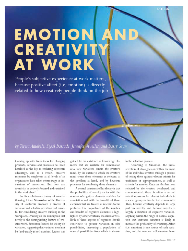 Fostering Creativity Through Emotion at Work | PDF | Creativity ...