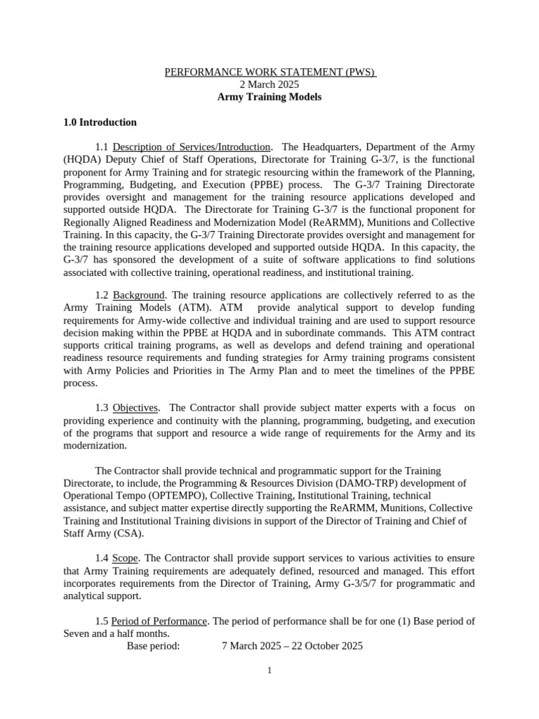 Army Training Models Performance Statement | PDF | Classified ...