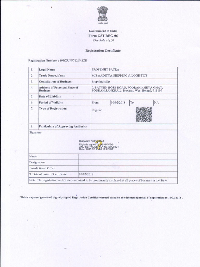 Aditya GST Certificate-3 | PDF