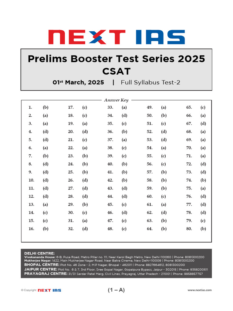 CSAT Test-2 Answer Key 2025 | PDF