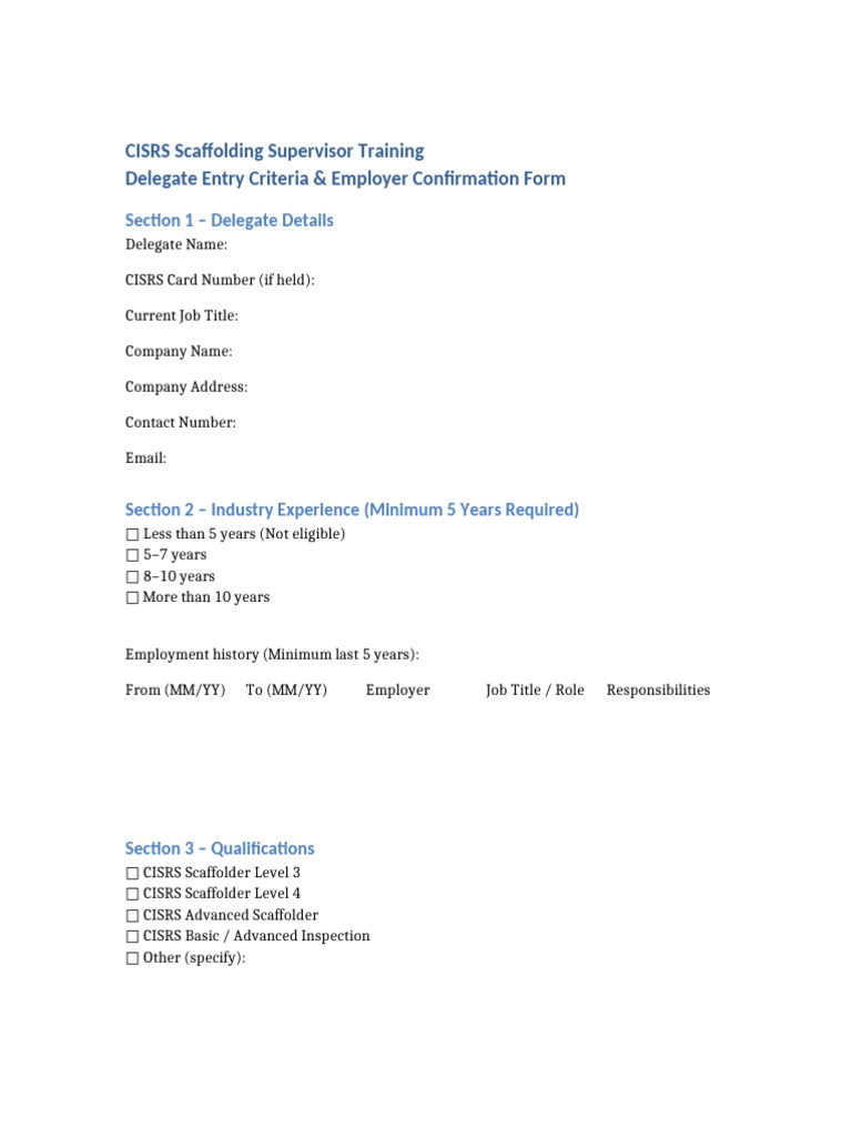 CISRS Supervisor Entry Criteria Form | PDF