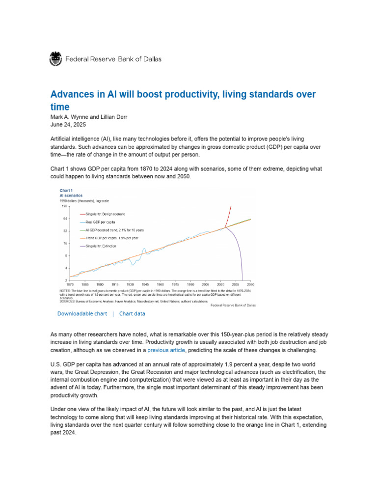 Advances in AI Will Boost Productivity, Living Standards Over Time ...