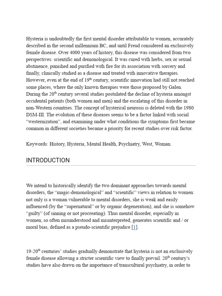 Hysteria The First Mental Disorder Attributable To Women | PDF ...