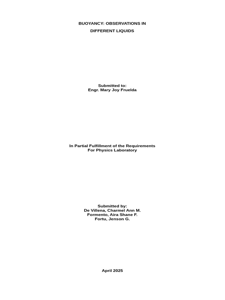 Buoyancy Experiments in Various Liquids | PDF | Buoyancy | Density