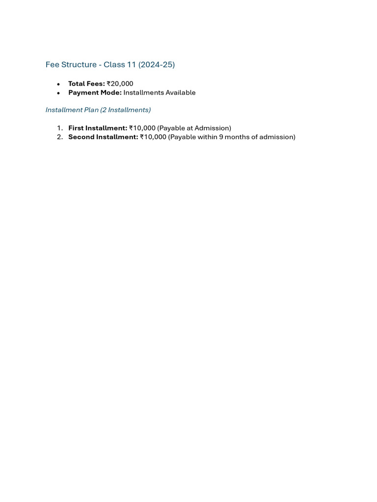 Fee Structure - Class 11 (2024-25) : Total Fees: Payment Mode | PDF