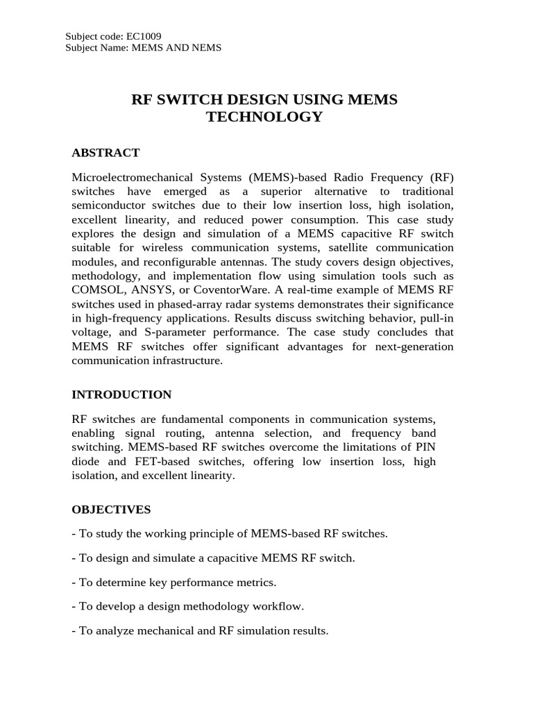 9 MEMS RF Switch Case Study MS 1 | PDF | Capacitor | Radio Frequency