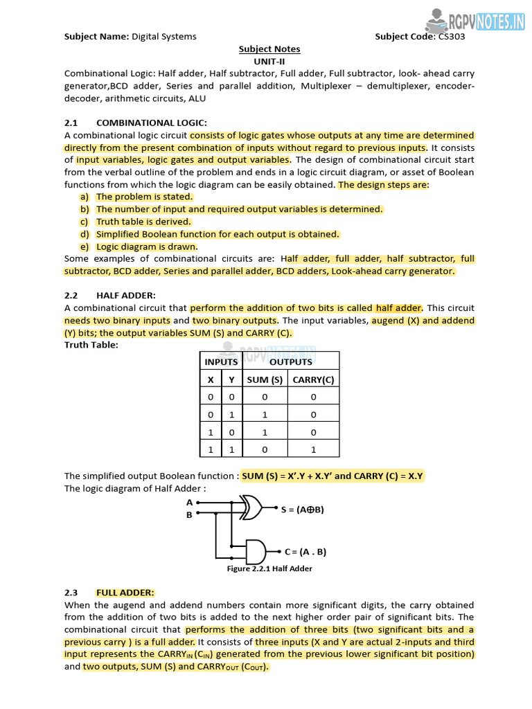 Unit 2 - Digital Systems - WWW - Rgpvnotes.in | PDF | Subtraction ...