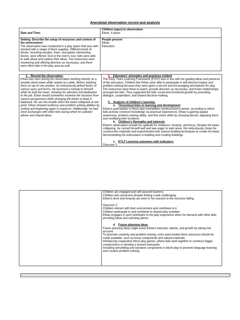 Child Observation: Ethan's Block Play Analysis | PDF | Learning ...