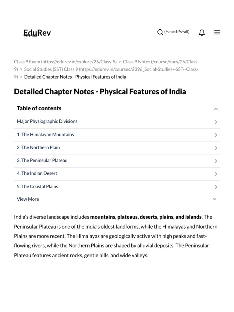 Class 9 Geography Chapter 2 Notes - Physical Features of India Free PDF | PDF | Himalayas ...