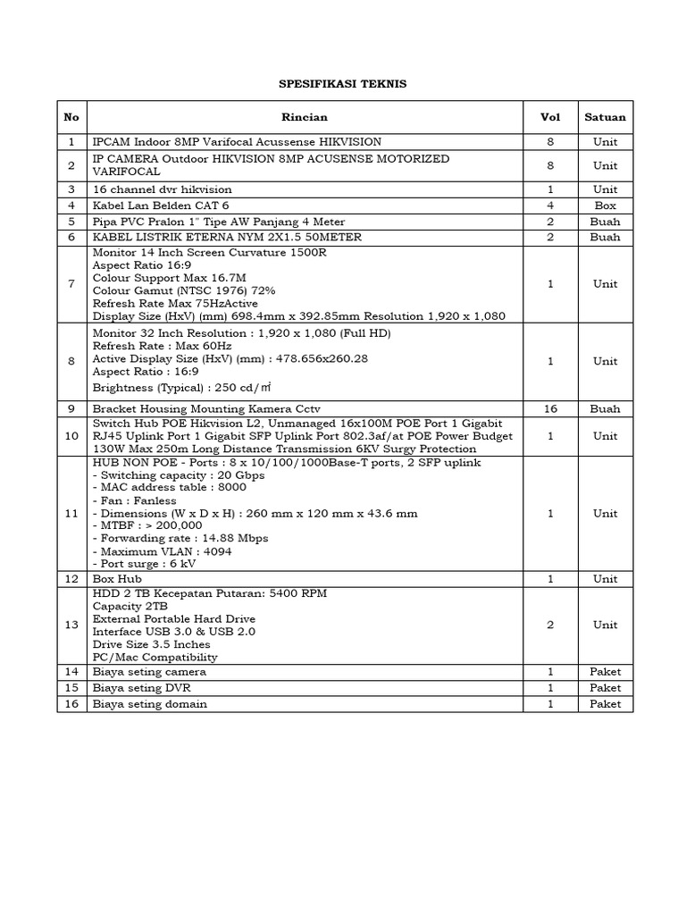 Spesifikasi Teknis | PDF | Computer Hardware | Computing