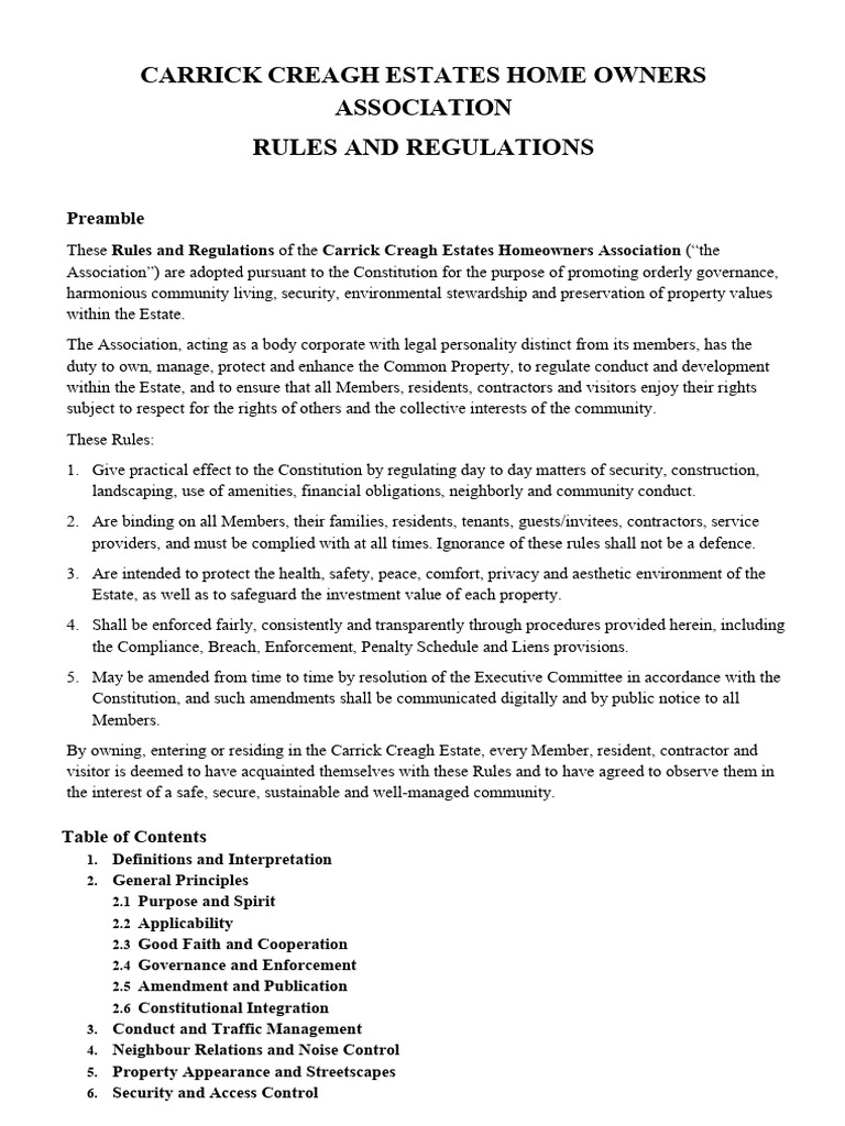 Carrick Creagh HOA Rules & Regulations | PDF | Mediation | Arbitration
