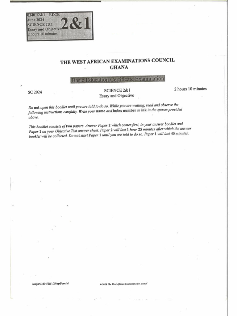 Bece 2024 Science - 68833f28a1eb8 | PDF