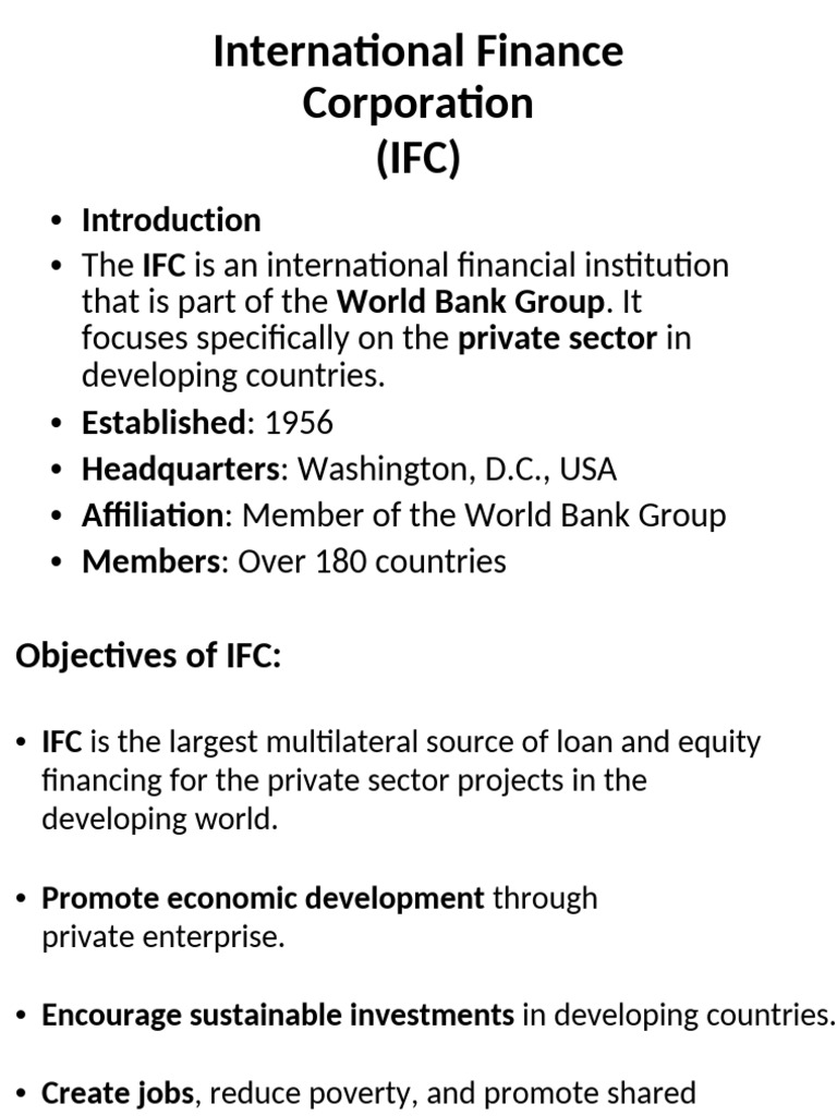 IFC: Promoting Sustainable Development | PDF | International Finance ...