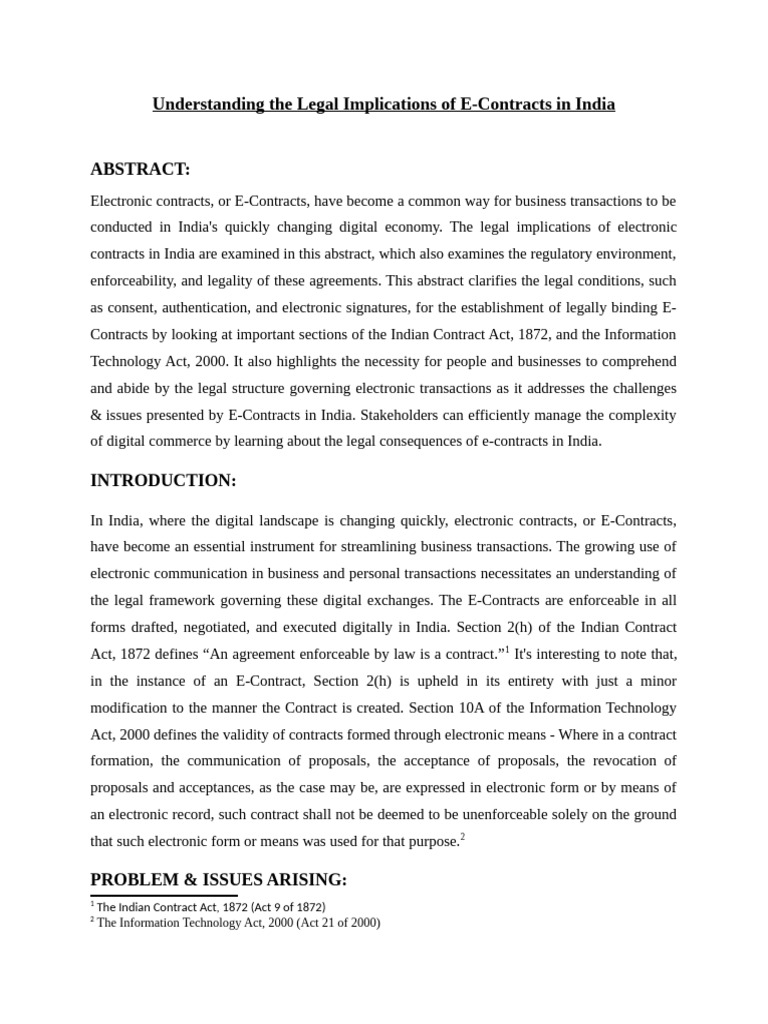 Legal Aspects of E-Contracts in India | PDF | Privacy | Mediation