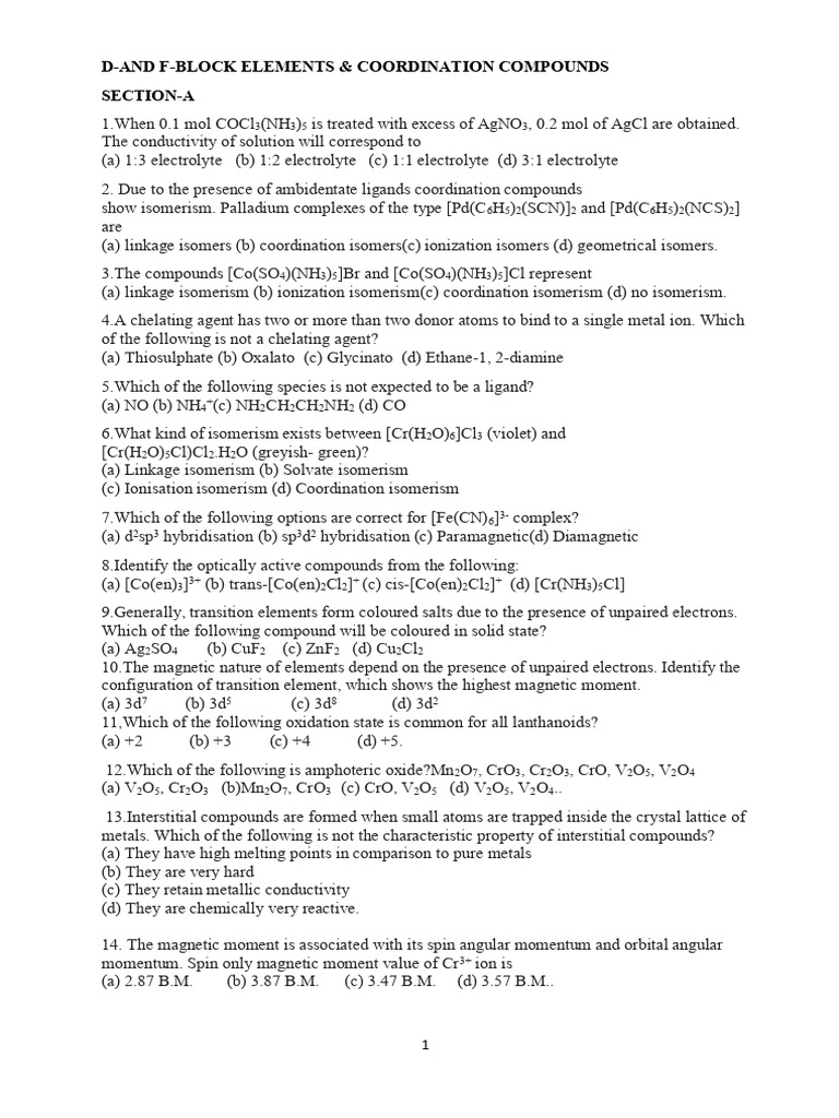 D-Block Elements and Coordination Compounds | PDF | Coordination ...