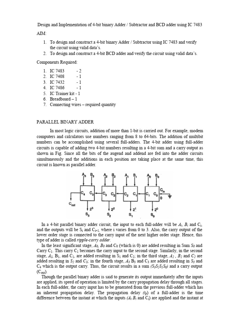 2 Design and Implementation of 4 Bit Binary Adder Subtractor and BCD ...