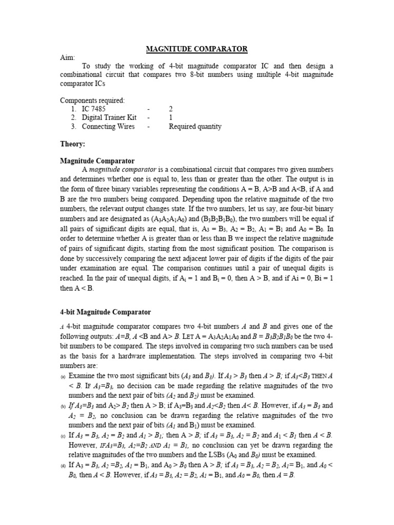 3 Study of 4-Bit Magnitude Comparator IC and Realization of 8-Bit ...