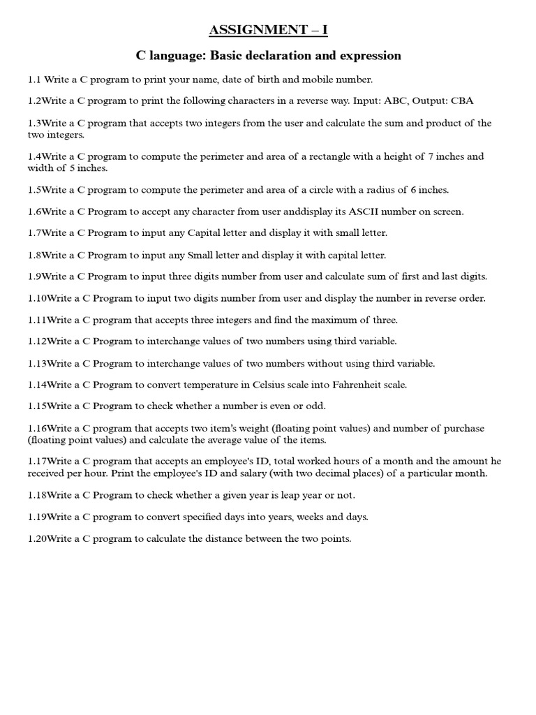 C Programming Basic Exercises Guide | PDF