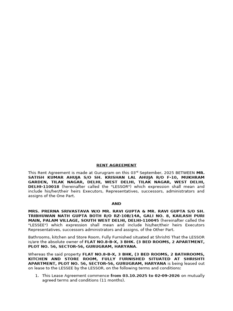 Rent Agreement Satish Kumar Ojha | PDF | Lease | Private Law