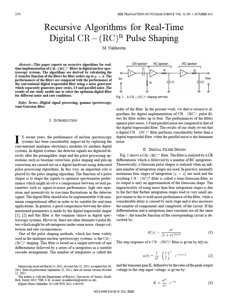 59-Recursive Algorithms For Real-Time Digital CR (RC) N Pulse Shaping ...