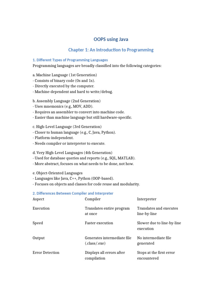 OOPS Java Chapter1 Introduction | PDF | Method (Computer Programming) | Object Oriented Programming