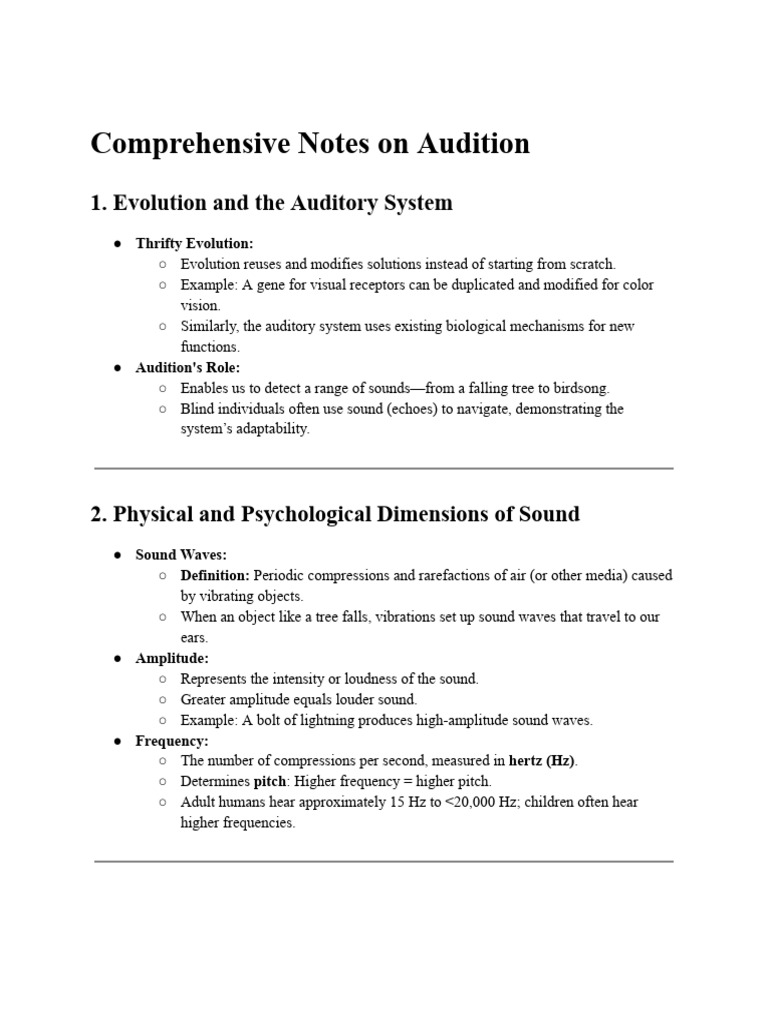 Audition Notes Physiology | PDF | Sound | Frequency