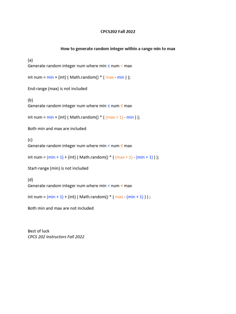 CPCS202 Fall 2022 Random Integers | PDF