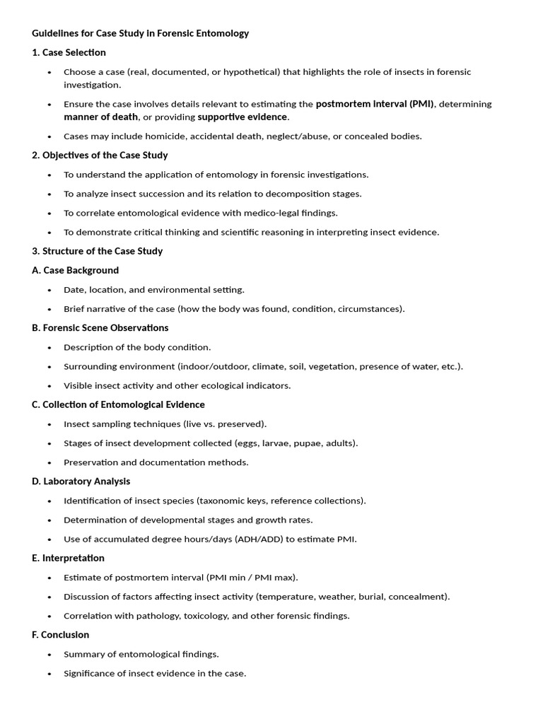 Forensic Entomology Case Study Guidelines | PDF | Forensic Science