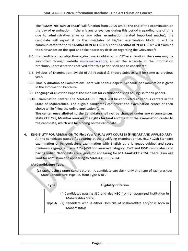 MAH AAC CET 2024 Fine Art Admission Guide | PDF