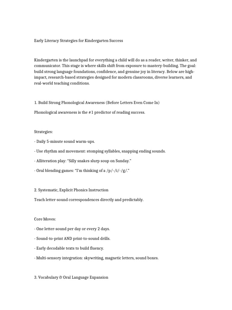 Early Literacy Strategies | PDF | Phonics | Reading Comprehension