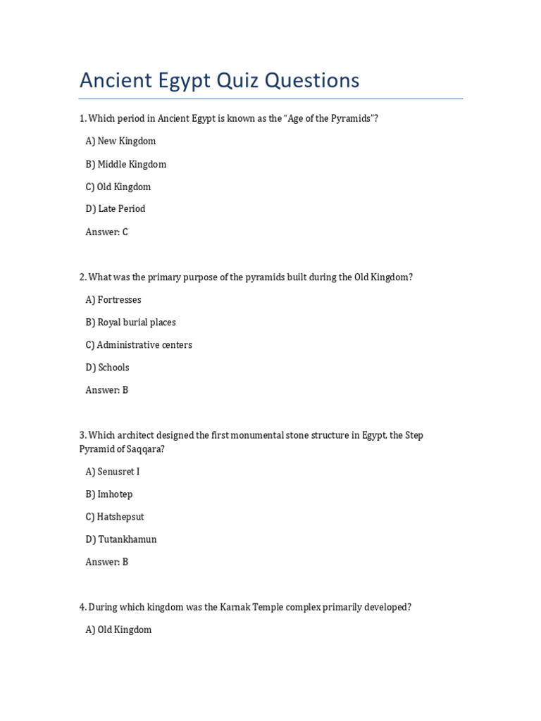 Ancient Egypt Quiz Questions & Answers | PDF