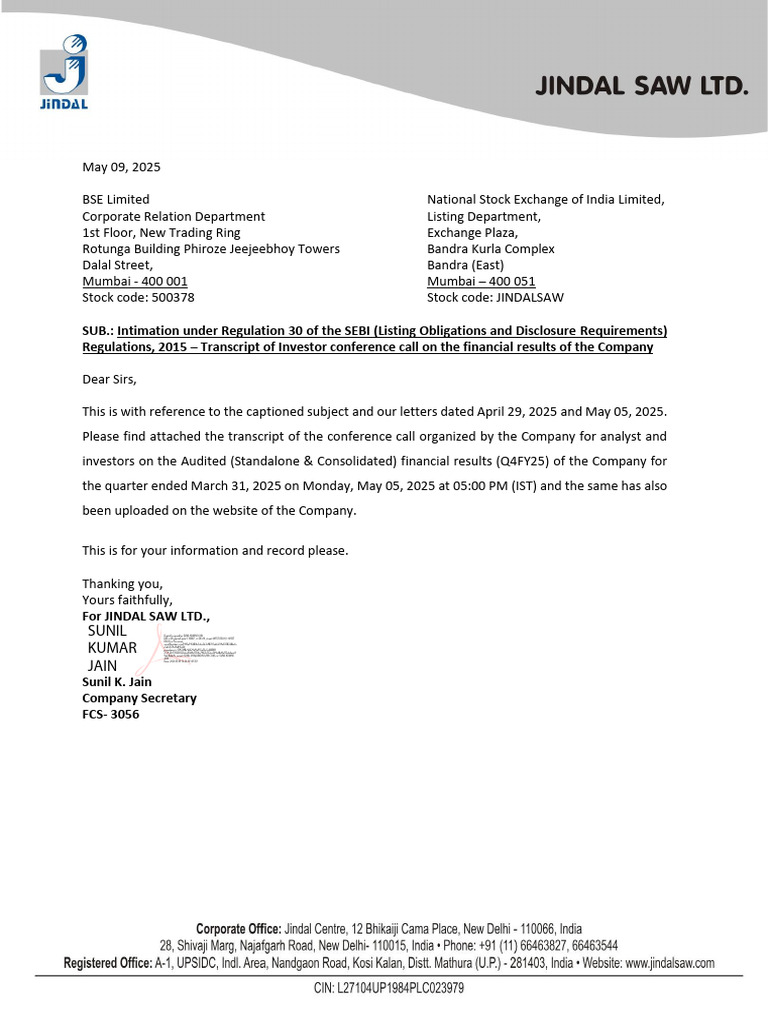 Jindal Saw Q4 FY25 Earnings Call Transcript | PDF | Equity (Finance ...