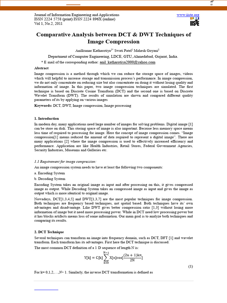 Comparative Analysis Between DCT & DWT Techniques of Image Compression ...
