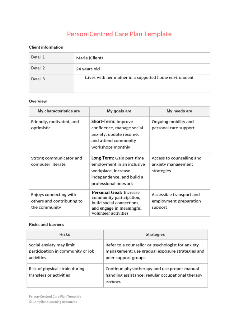 Person-Centred Care Plan | PDF | Accessibility | Occupational Therapy
