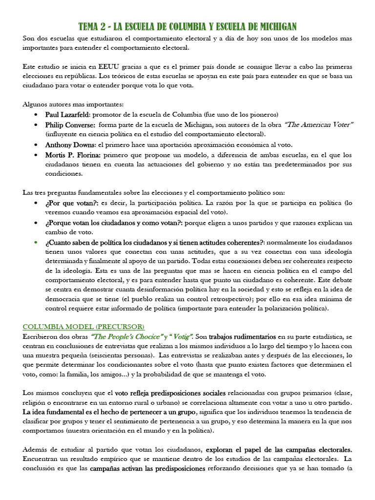 Tema 2 - Escuela de Columbia y Michigan | PDF | Votación | Socialización