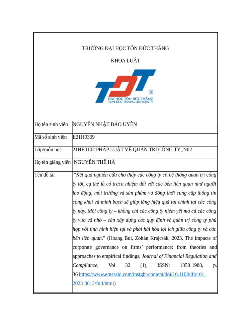 tiểu luận pháp luật quản trị về công ty | PDF