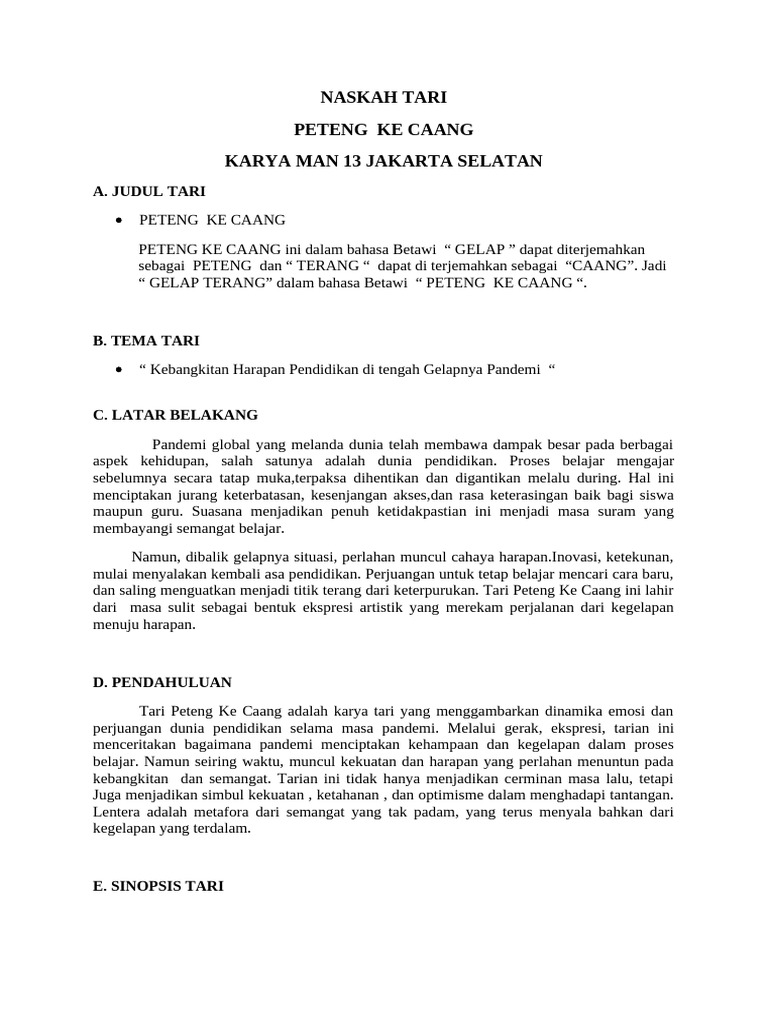 Naskah Tari Peteng Caang Man 13 Jakarta | PDF
