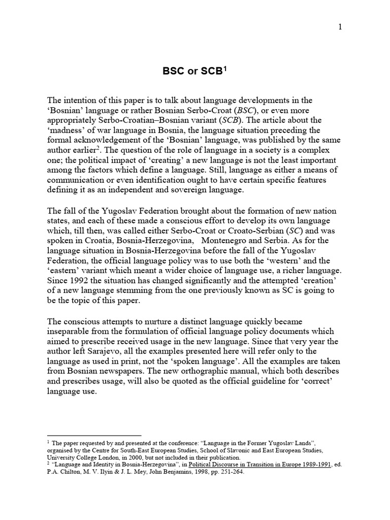 Bosnian Croatian and Serbian One or Thre | PDF | Bosnia And Herzegovina ...