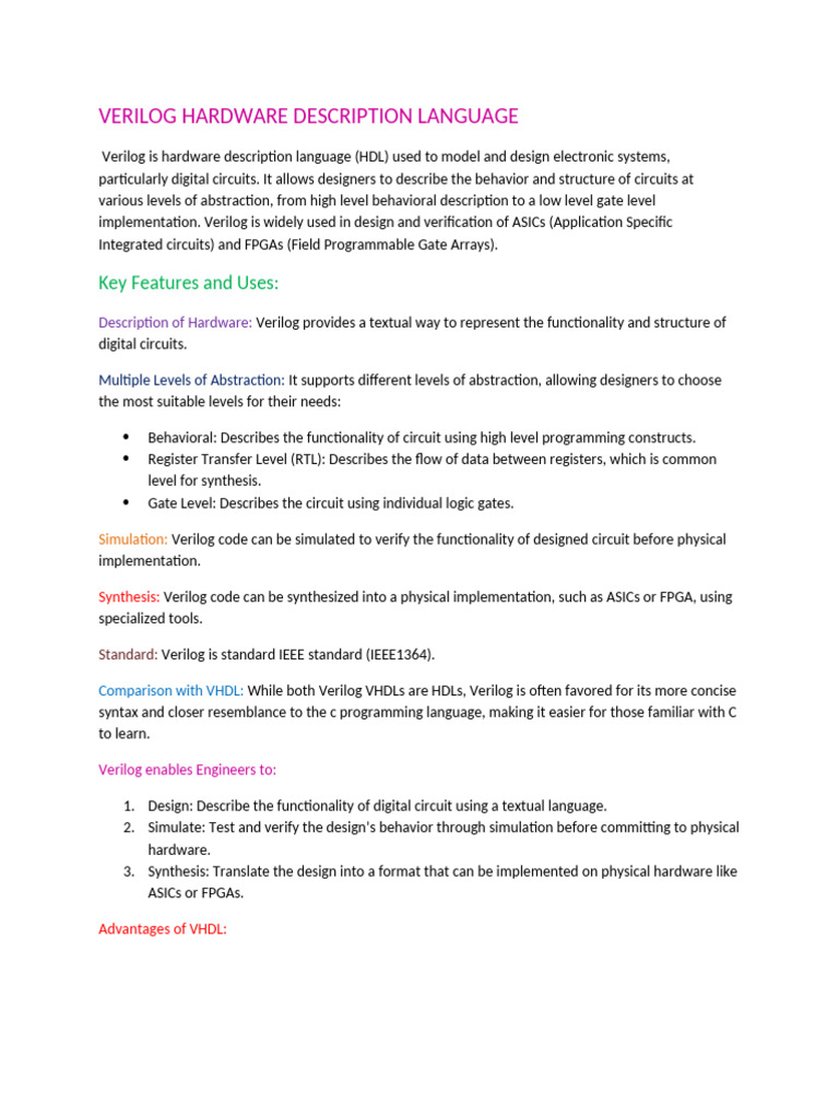 Verilog Hardware Description Language | PDF | Hardware Description Language | Vhdl